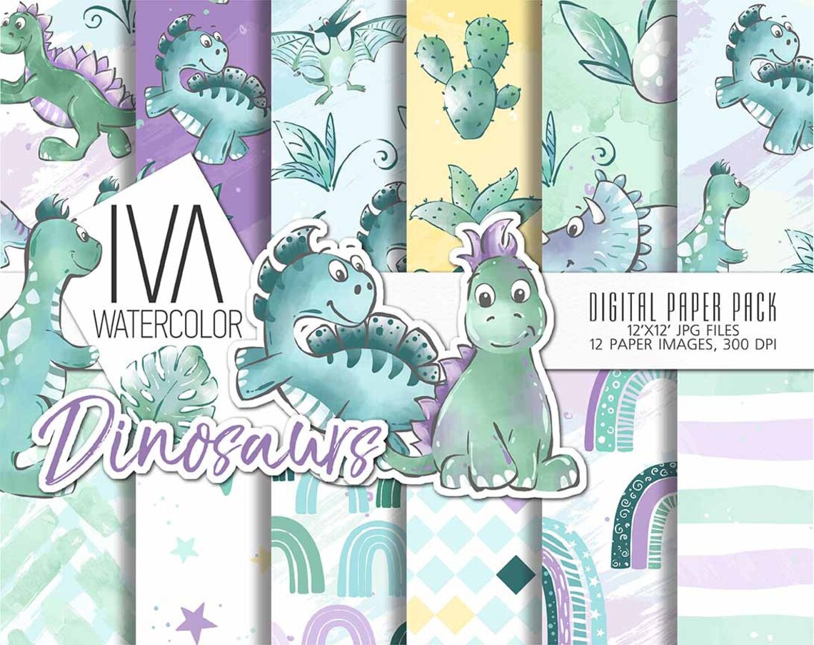 Dinosaurs Kids Digital Paper Rainbow Seamless Pattern - Etsy