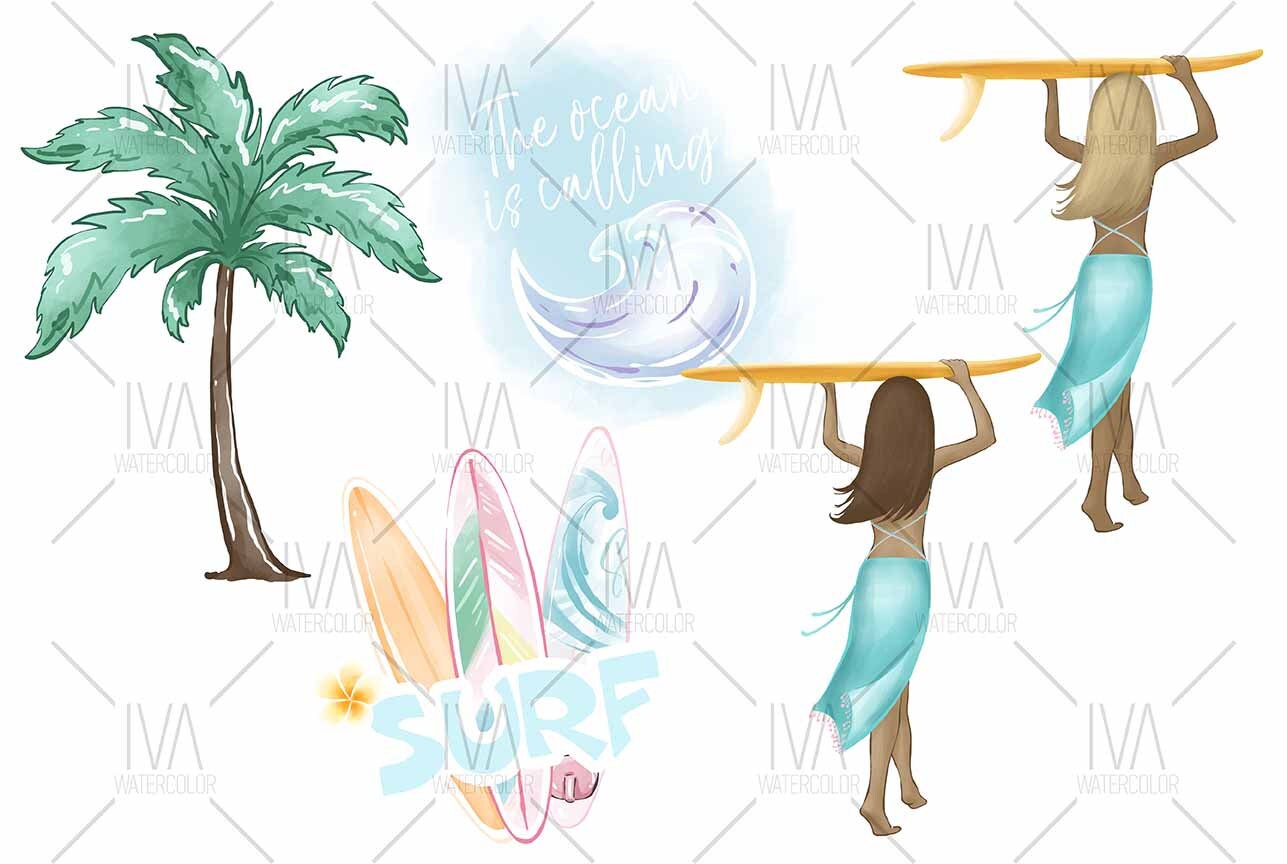 Summer Clipart Beach Camping Clipart Sea Surf Surfing - Etsy
