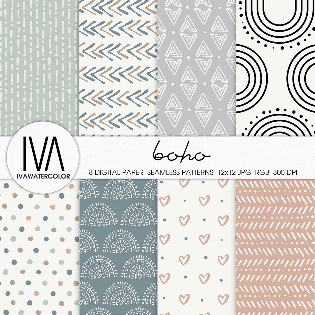 Boho Digital Paper Pack: Hand-drawn Seamless Patterns (12x12" Jpgs) - Etsy