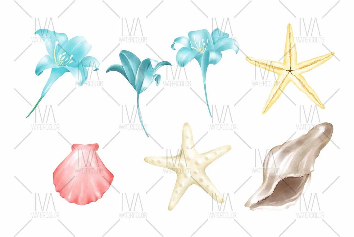 Sea Nautical Summer Clipart PNG Printable, Sea Wedding Clipart, Marine ...