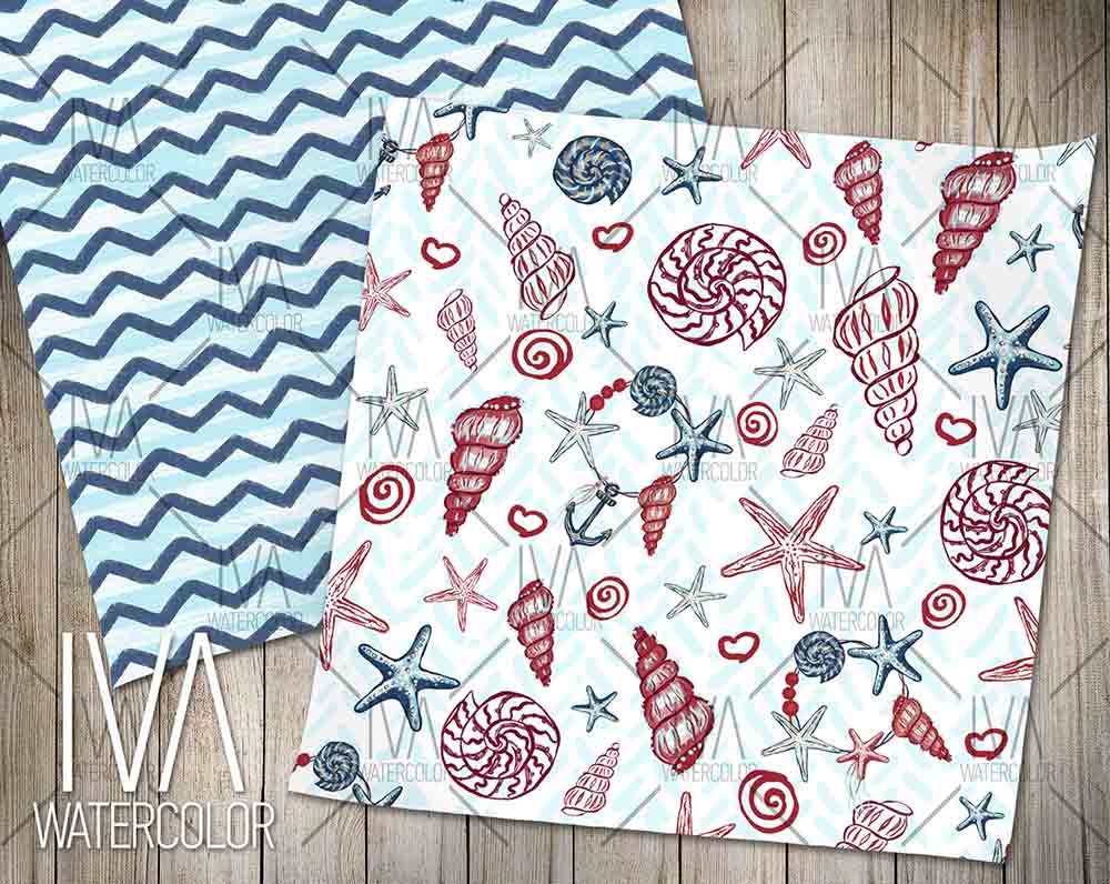 Summer digital paper pack Sea Nautical Summer hand drawn | Etsy