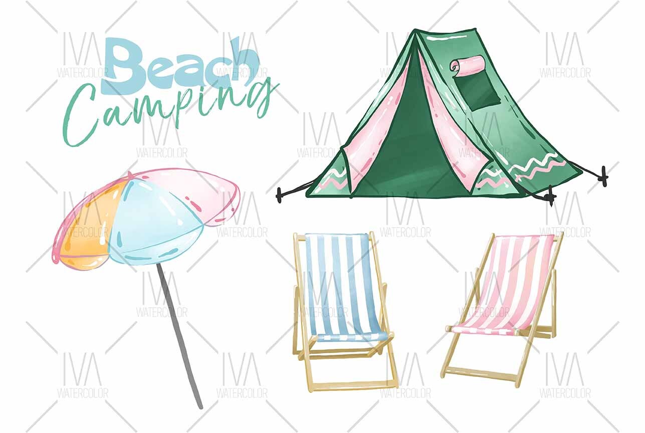 Summer Clipart, Beach Camping Clipart, Sea Surf, Caravan Clipart ...