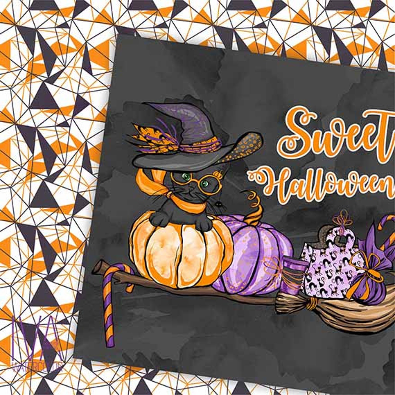 Halloween Digital Paper Pack, Scrapbook, Autumn Watercolor Fall, Black ...