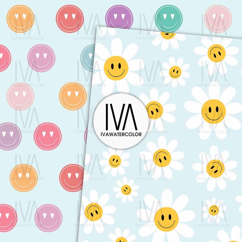 Smiley Face Seamless Pattern Groovy Seamless Digital Paper Smiling ...