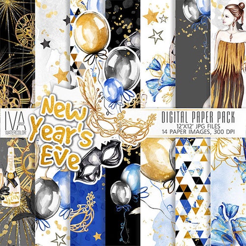 Happy New Year Digital Paper New Year's Eve Scrapbook | Etsy