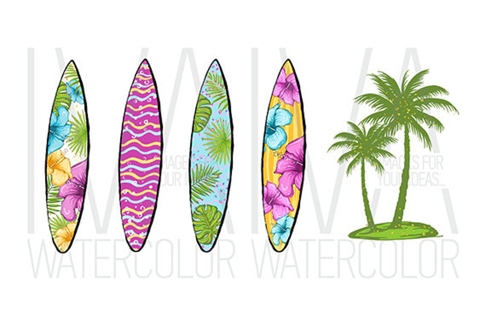 Summer Clipart Surfer Girl Exotic Beach Clipart Tropical - Etsy