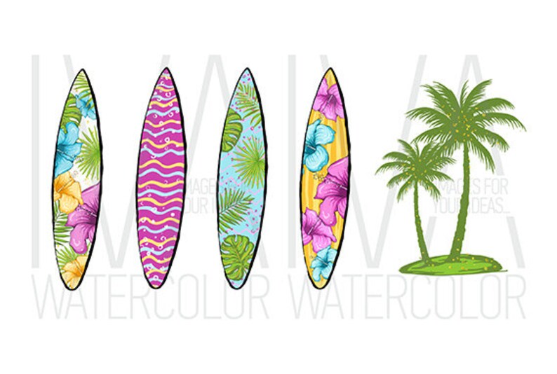 Summer Clipart Surfer Girl Exotic Beach Clipart Tropical - Etsy