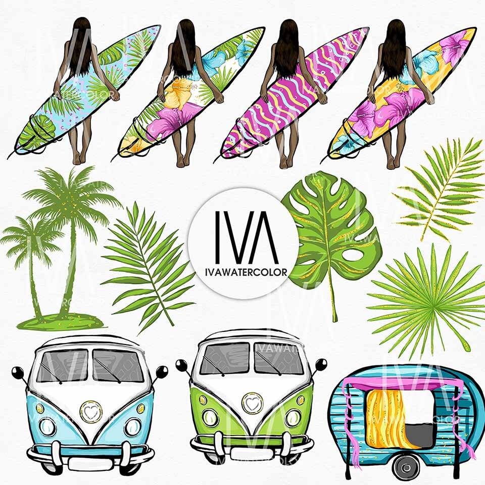 Summer PNG Clipart, Surf Clipart, Surfer Girl Exotic Beach Clipart ...