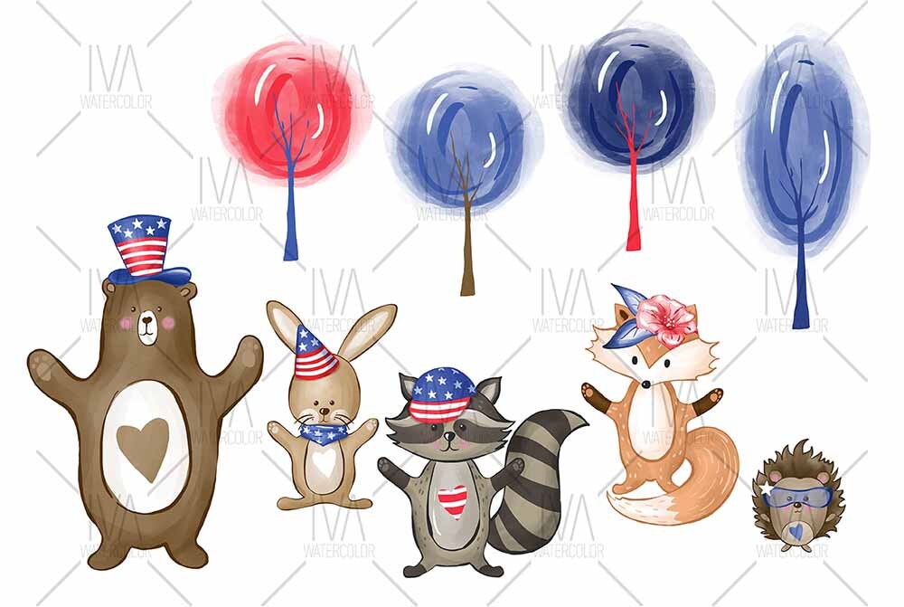 4th of July Animals Clipart 4th of july decor for kids USA | Etsy