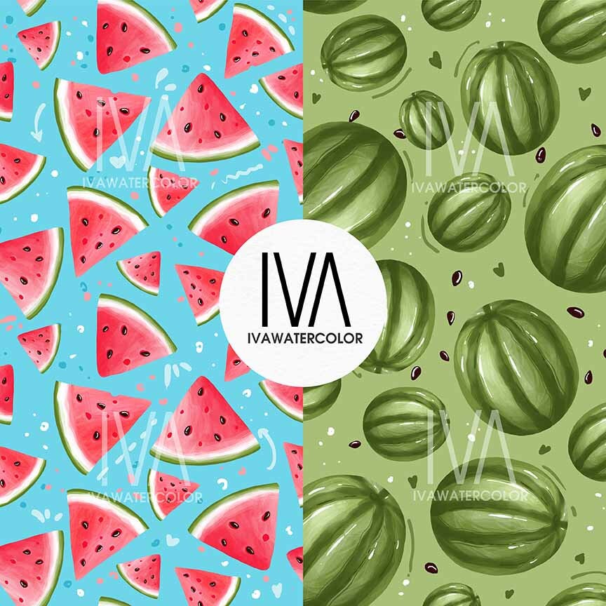 Watermelon Background Digital Paper Seamless Summer Patterns & Fruit ...