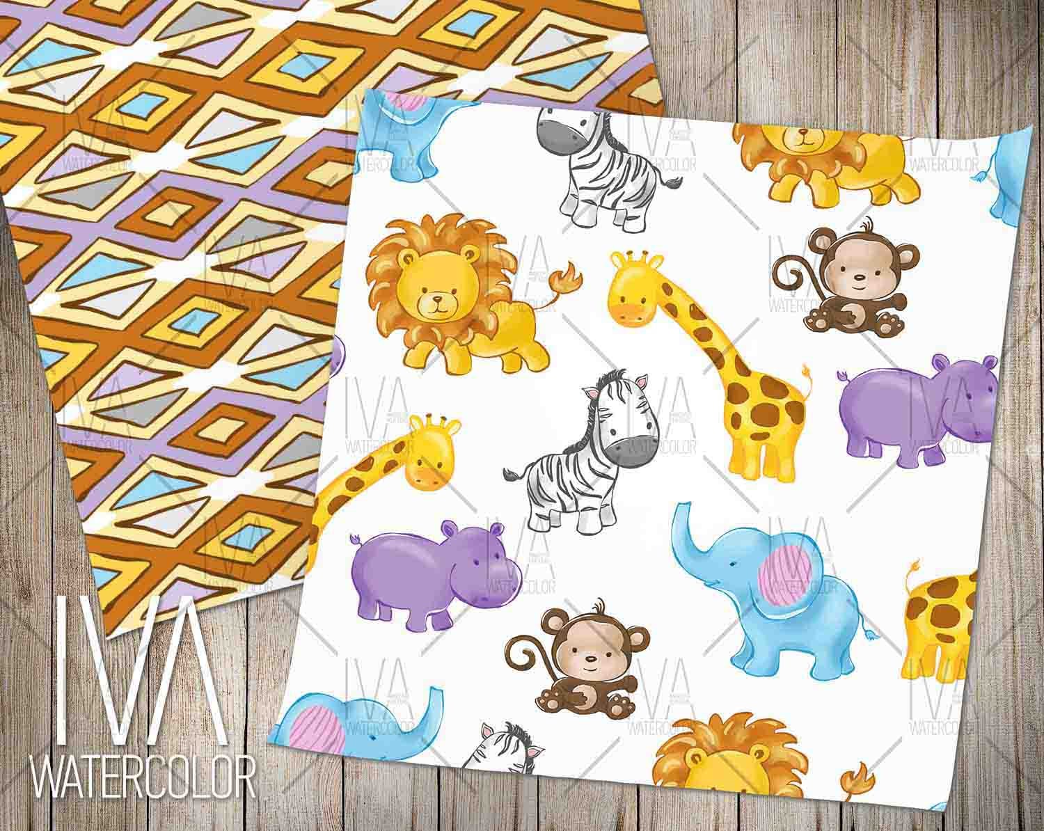 Animals Baby Digital Paper, Jungle Animals, Scrapbook, Lion Zebra ...