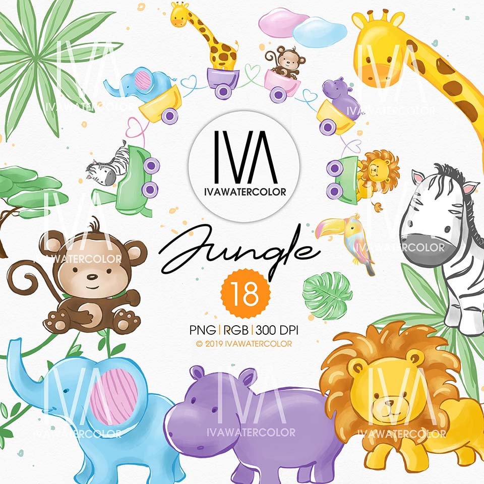Jungle Animals Clipart - Lion Zebra Monkey Giraffe Clipart Rhino ...