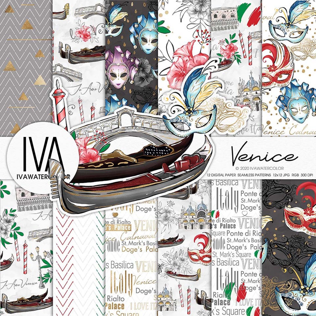 Venice Seamless Digital Paper, Italy Romantic Pattern, Holidays Digital ...