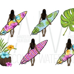 Summer Clipart Surfer Girl Exotic Beach Clipart Tropical - Etsy
