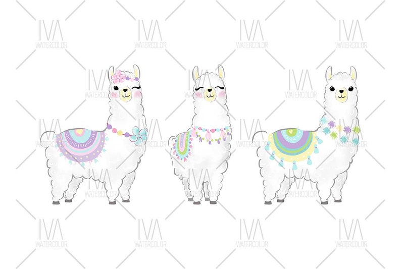 Cute Llama Clipart, Animals Clipart, Cactus Clipart, Rainbow Pattern ...