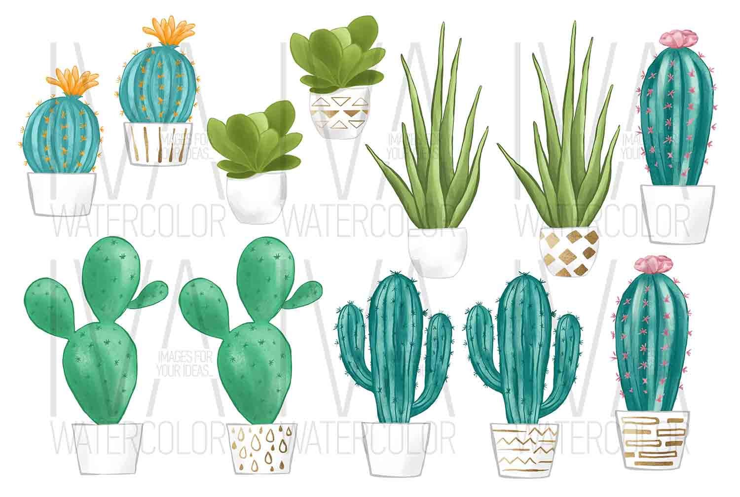Cactus Clipart, Succulent Clipart, Pastel Hand Drawn Floral Fabric ...