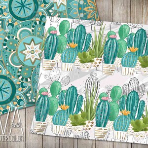 Cactus Seamless Pattern, Digital Paper, Succulent Botanical Planner ...