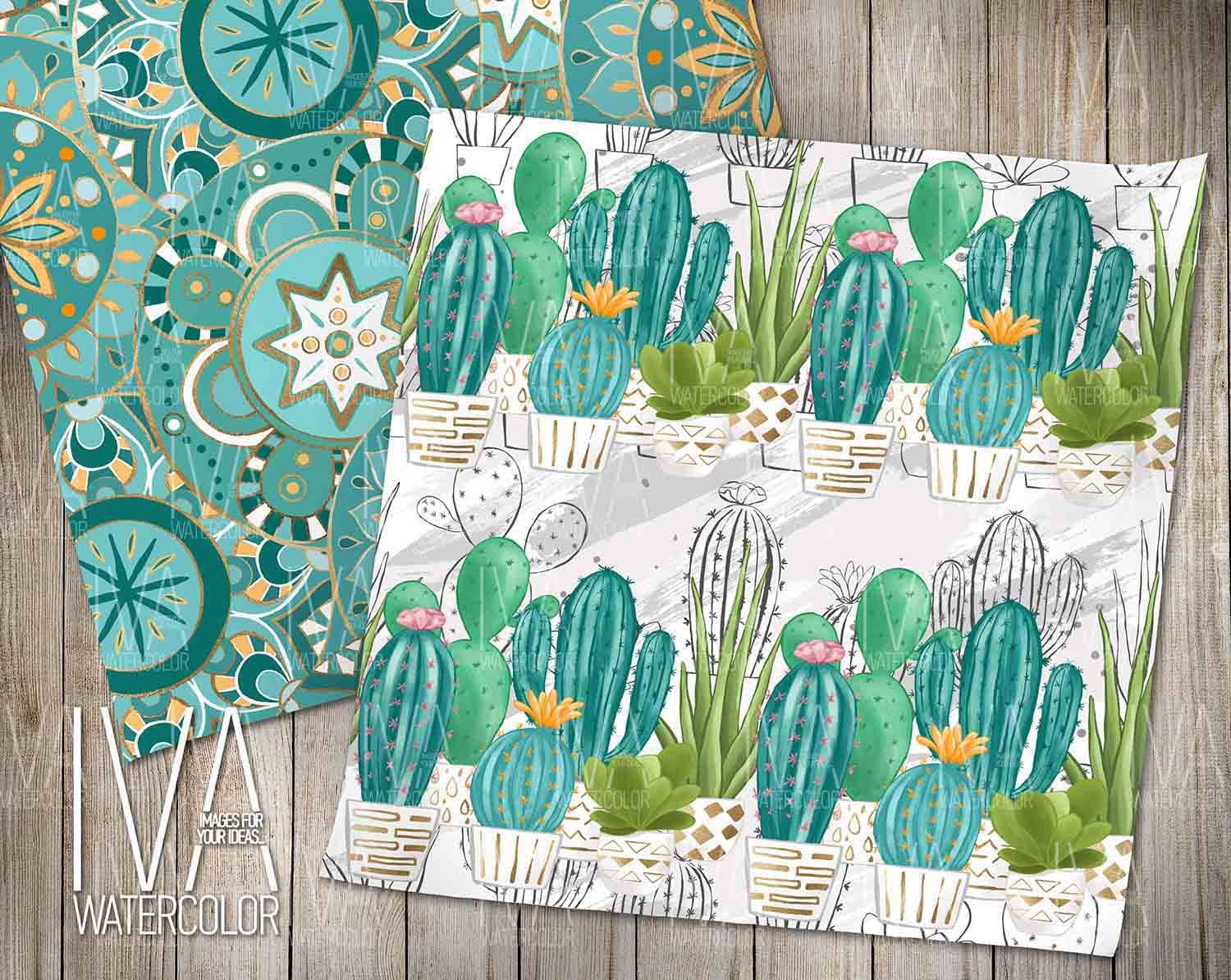 Cactus Seamless Pattern, Digital Paper, Succulent Botanical Planner ...