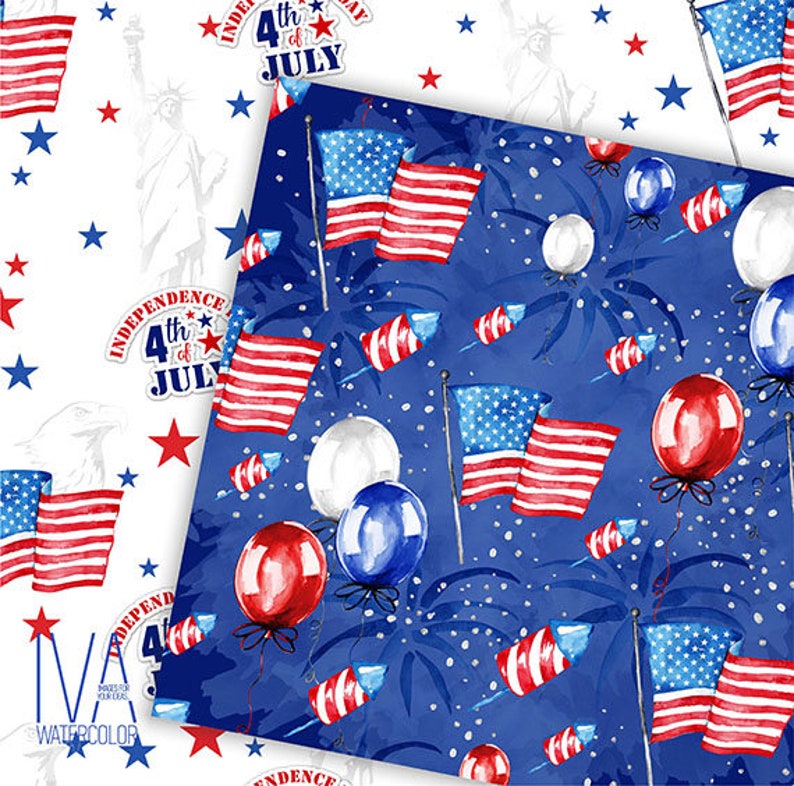 4th of July Digital Paper Pack, 4th of July Decor, USA Independence Day ...