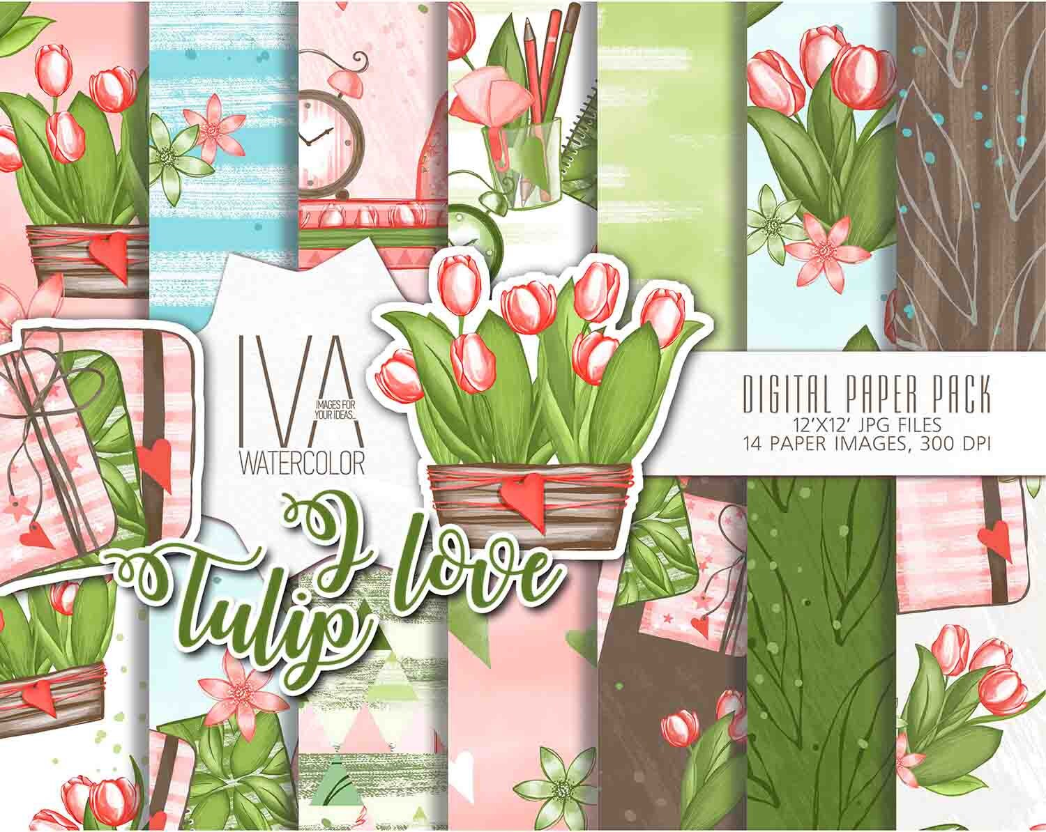 Spring Background Digital Paper, Tulip Flower Wallpaper, Floral ...