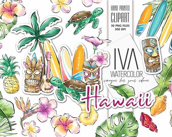 Summer Beach Clipart Set. Hawaii Surf Tropical Clip Art. - Etsy