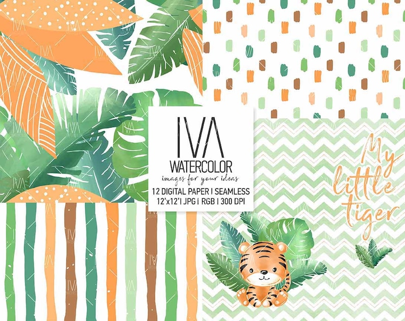 Jungle Safari Digital Paper - Charming Tiger Patterns for DIY Children ...