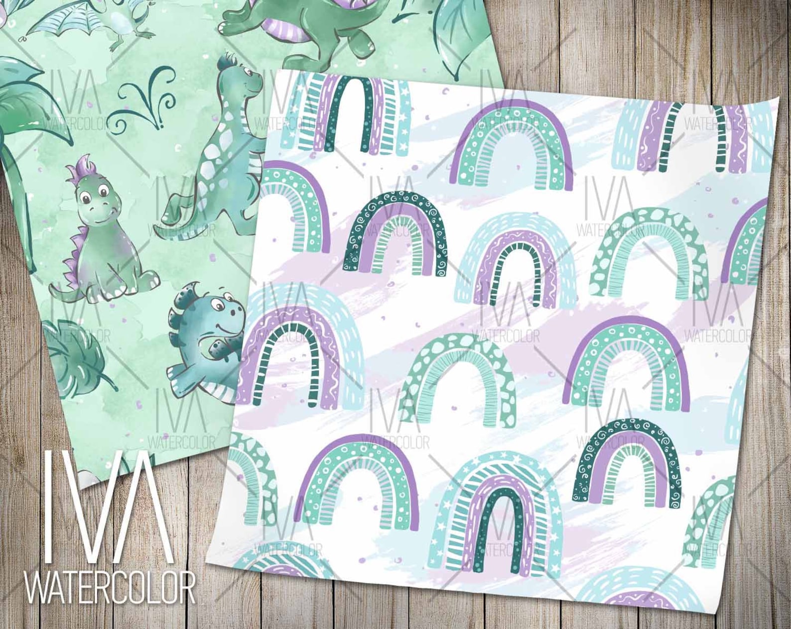 Dinosaurs Kids Digital Paper, Rainbow, Seamless Pattern, Dinosaur ...