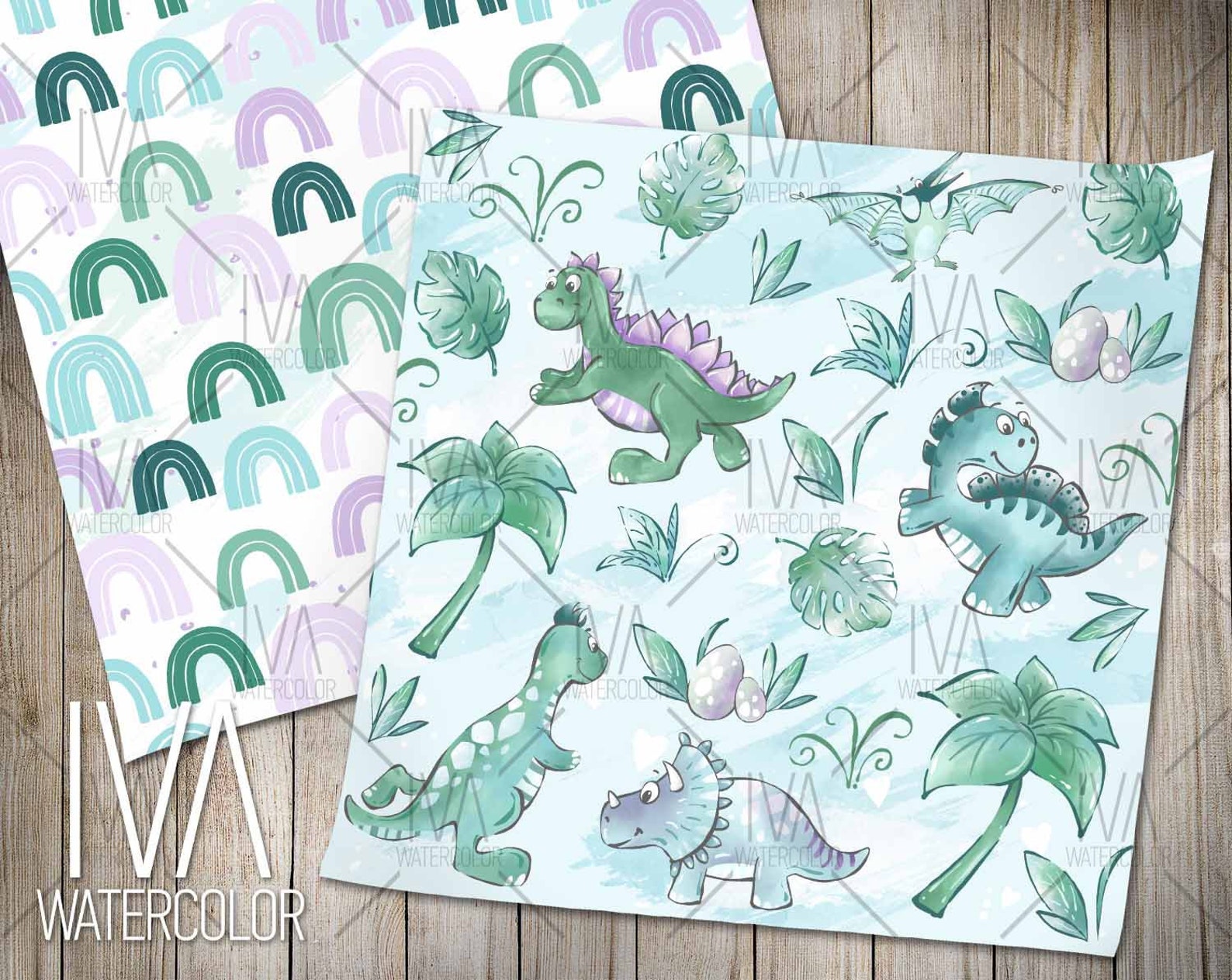 Dinosaurs Kids Digital Paper Rainbow Seamless Pattern - Etsy