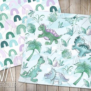 Dinosaurs Kids Digital Paper, Rainbow, Seamless Pattern, Dinosaur ...