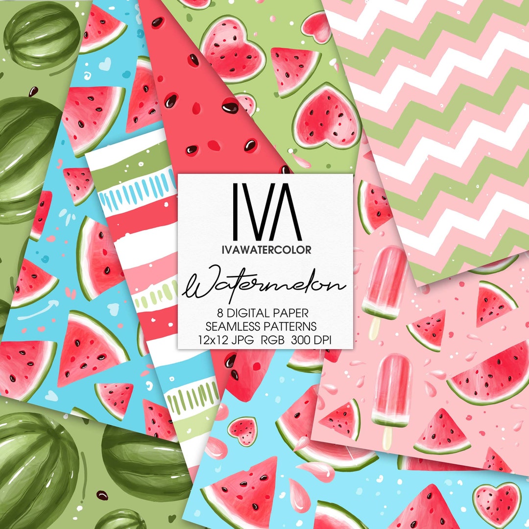 Watermelon Background Digital Paper - Seamless Summer Patterns & Fruit ...