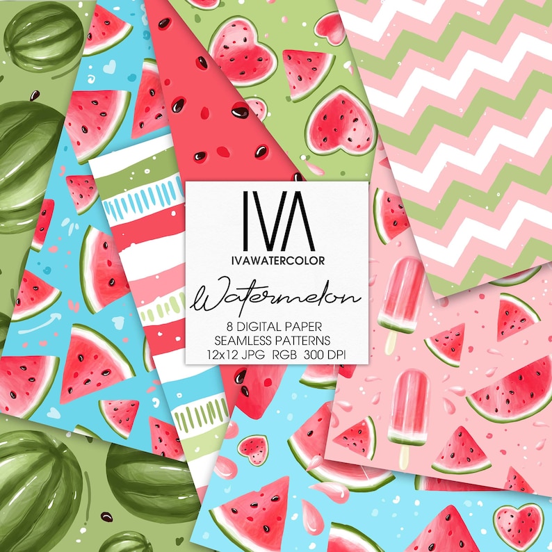 Watermelon Seamless Pattern Background Summer Patterns & Fruit Digital ...