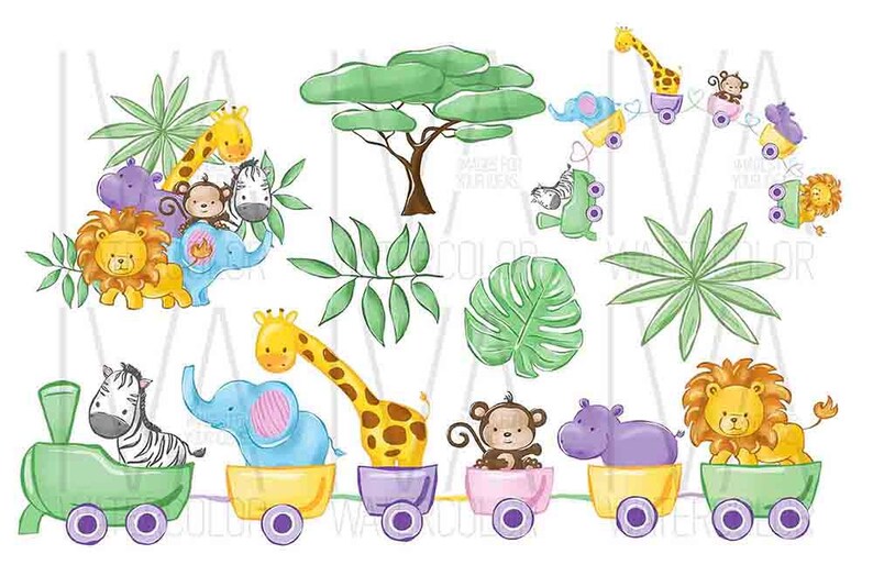 Jungle Animals Clipart Lion Zebra Monkey Giraffe Clipart Rhino Elephant ...