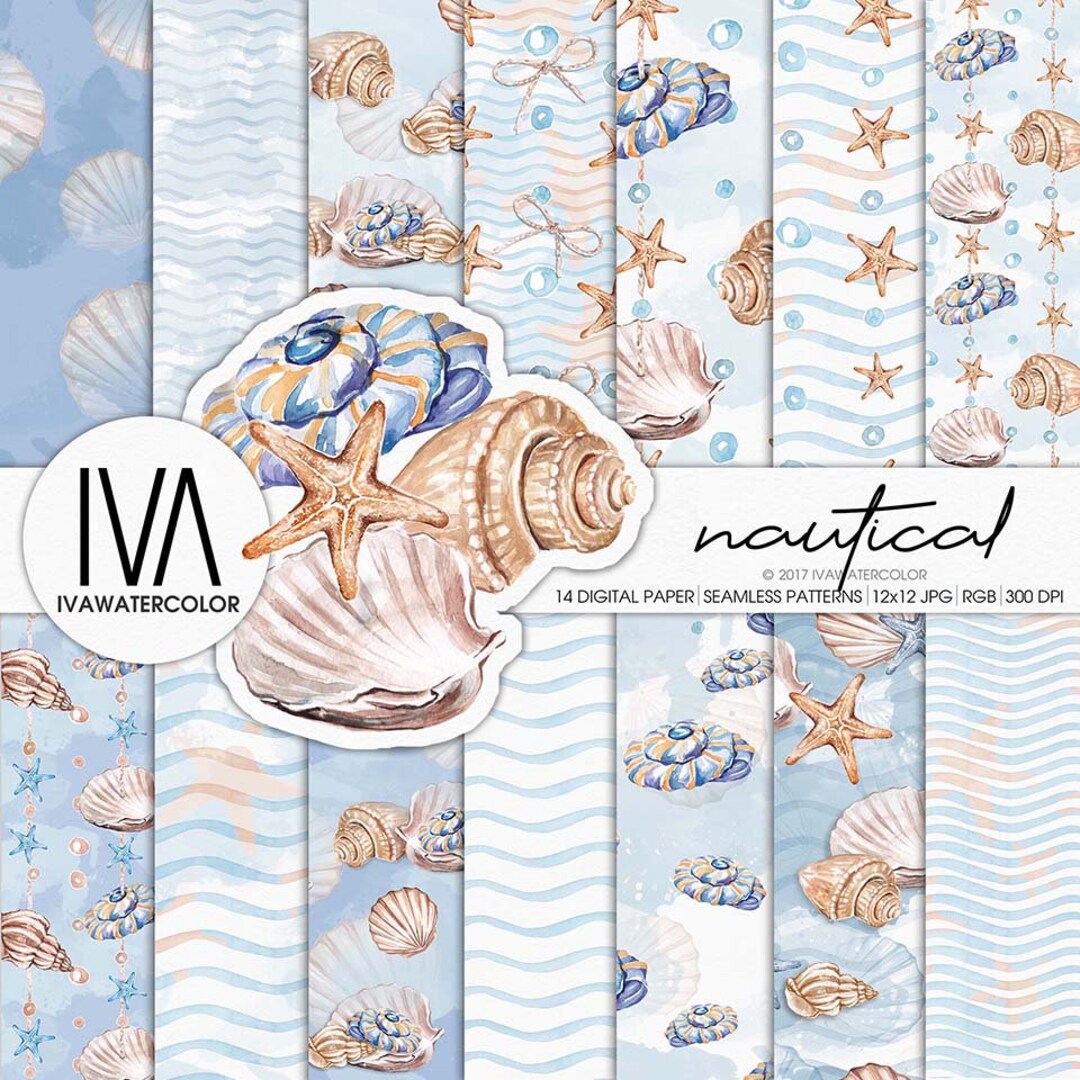 Nautical Summer Watercolor Textures Digital Sea Seamless Pattern Paper ...