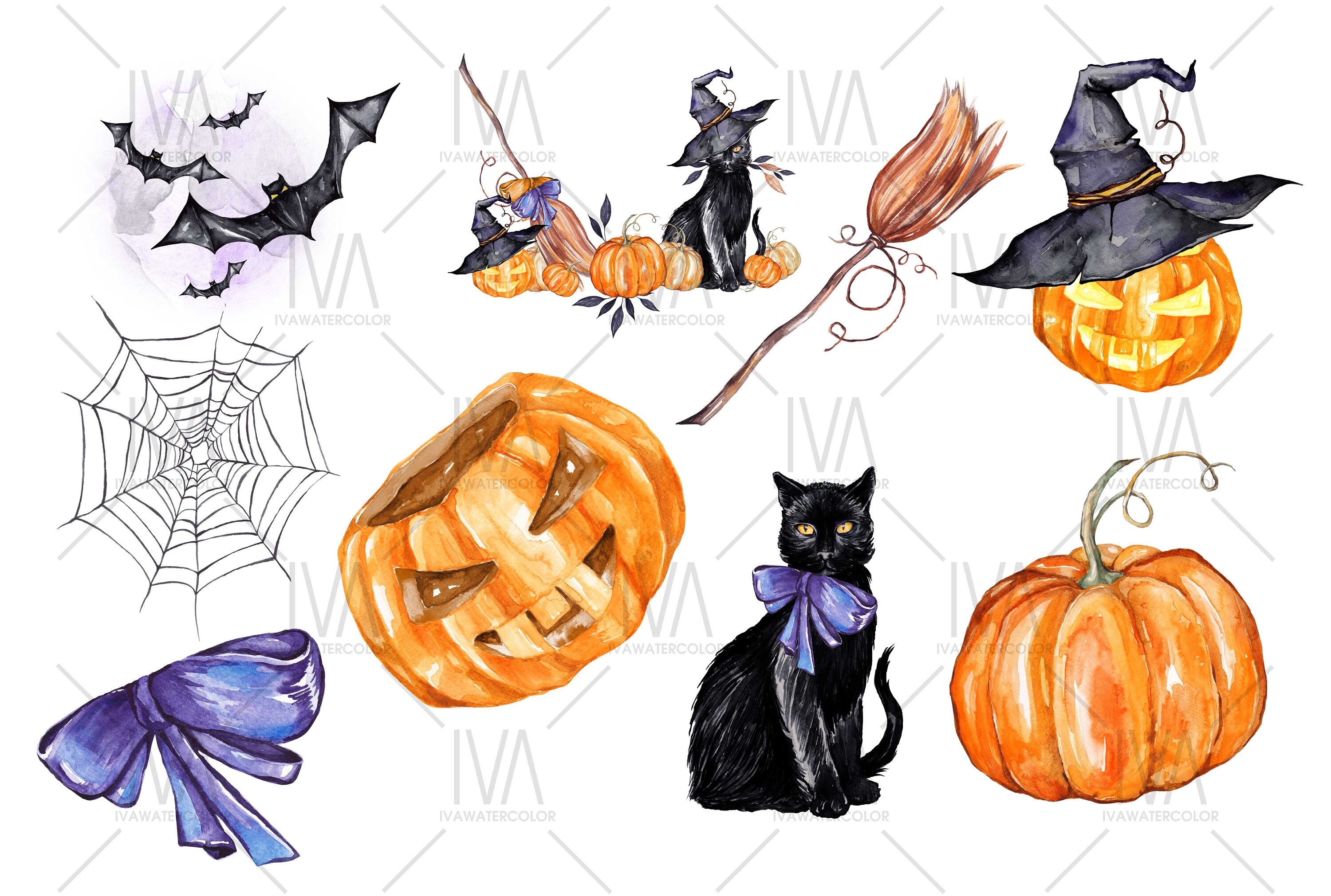 Watercolor Halloween Clipart, Halloween Sublimation Png, Halloween ...