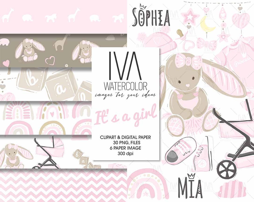 Baby Girl Digital Paper, Clipart Bundle, Toys Digital Seamless Patterns ...