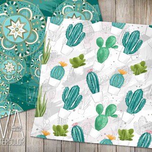 Cactus Seamless Pattern, Digital Paper, Succulent Botanical Planner ...