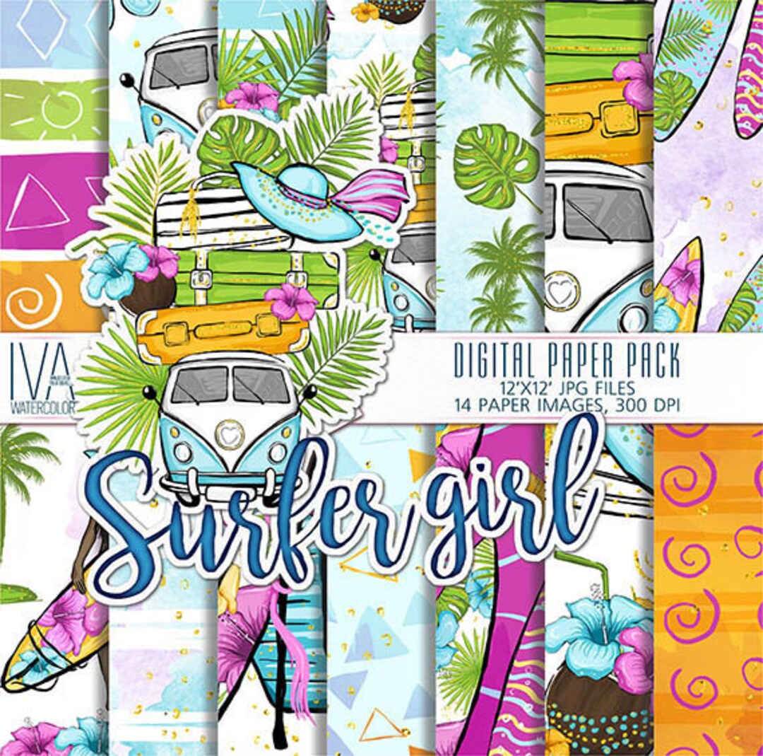 Summer Digital Paper Beach Digital Paper Surfer Girl - Etsy