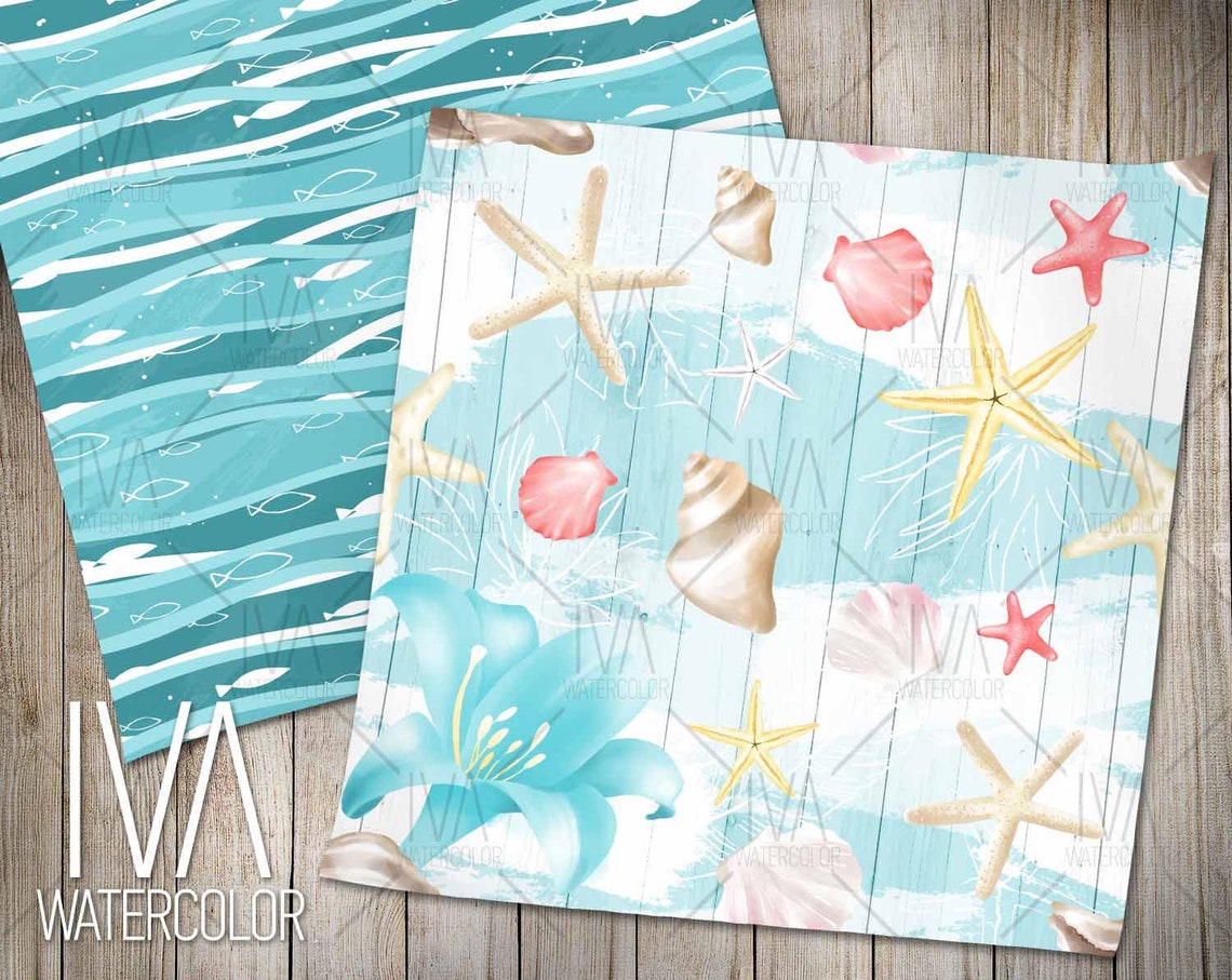 Sea Nautical Summer Digital Paper Pack Sea Wedding Digital | Etsy