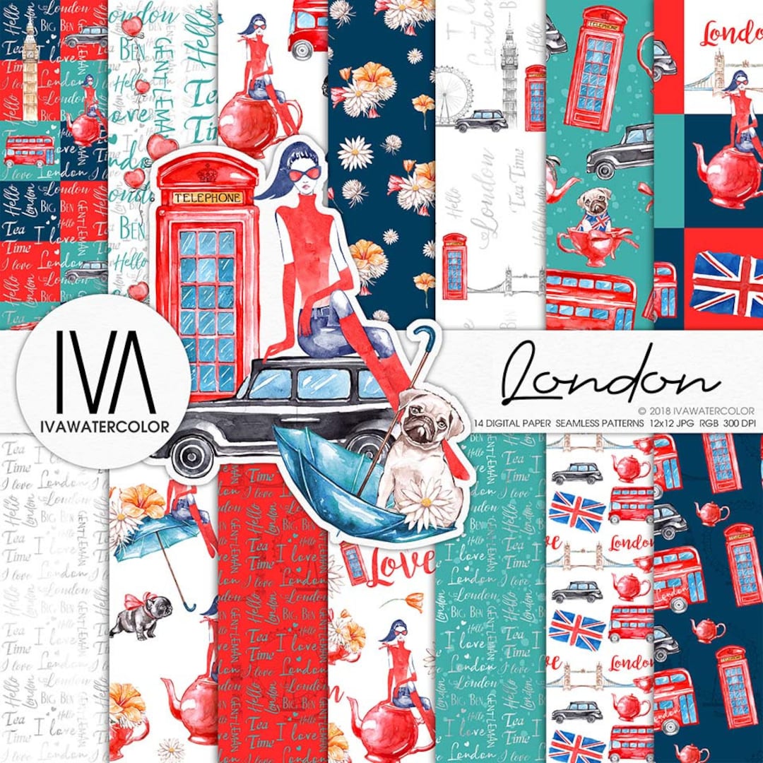 London Digital Paper, Fashion Illustration Scrapbooking, London, Travel ...