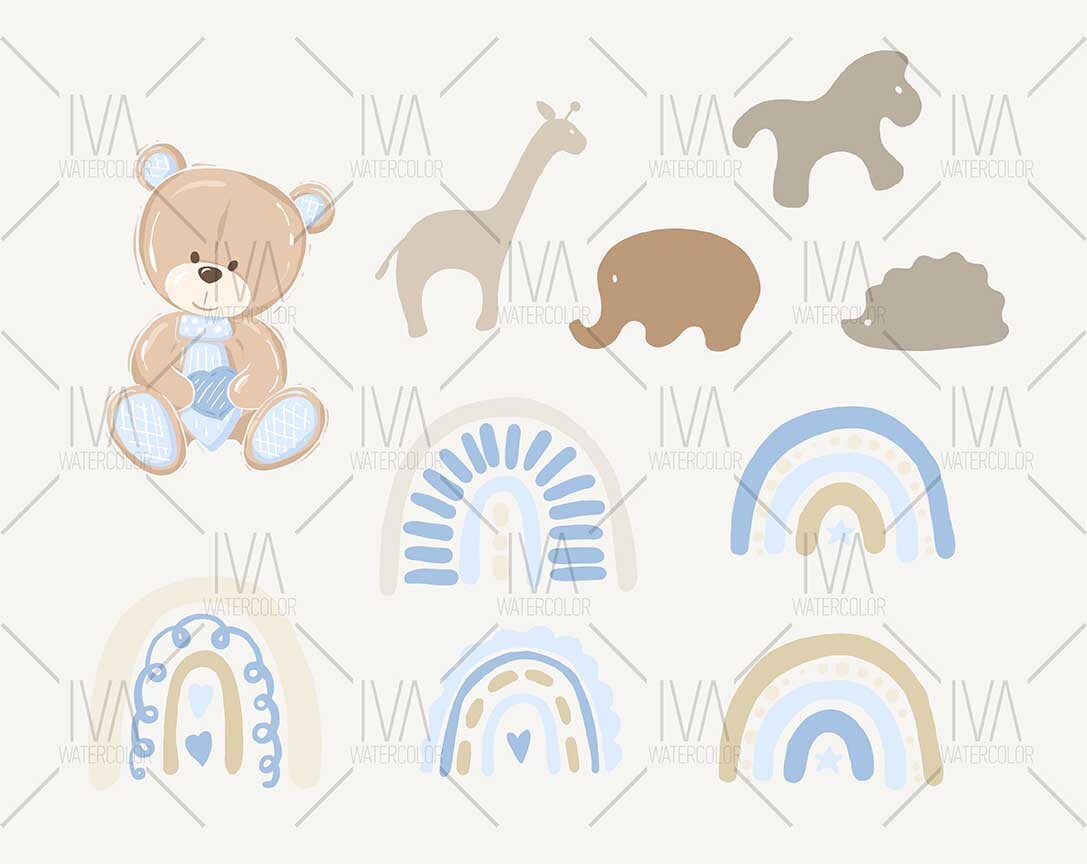 Baby Boy Digital Paper & Clipart Bundle, Kid Toys Digital Seamless ...