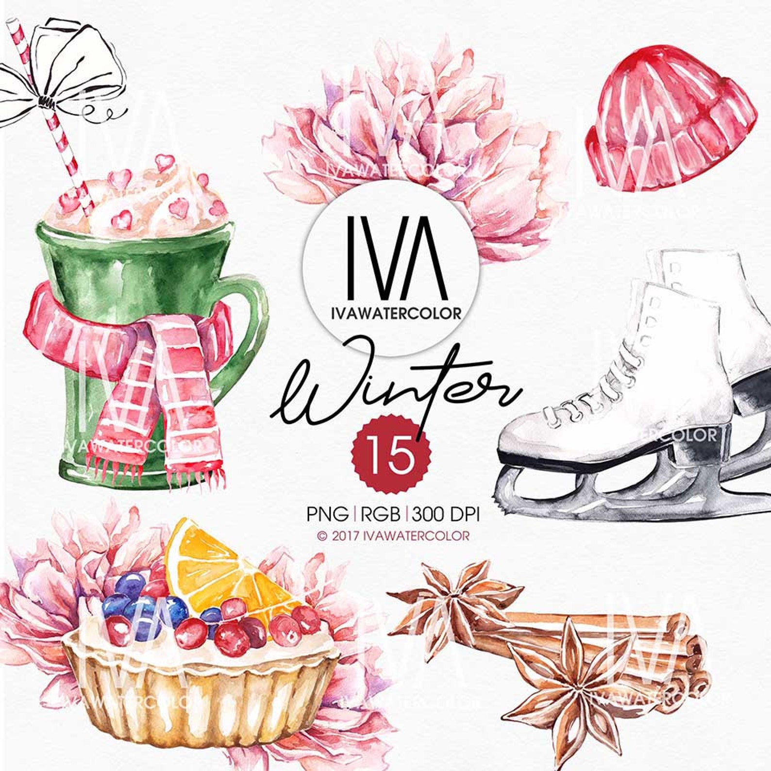 Winter Clipart, Ice Skate PNG, Christmas Pattern, Winter Watercolor ...