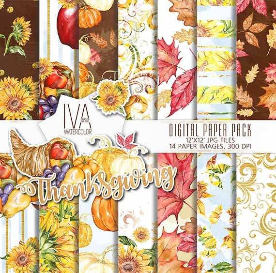 Thanksgiving Digital Paper Pack, Fall Decoration Paper Pack, Autumn ...