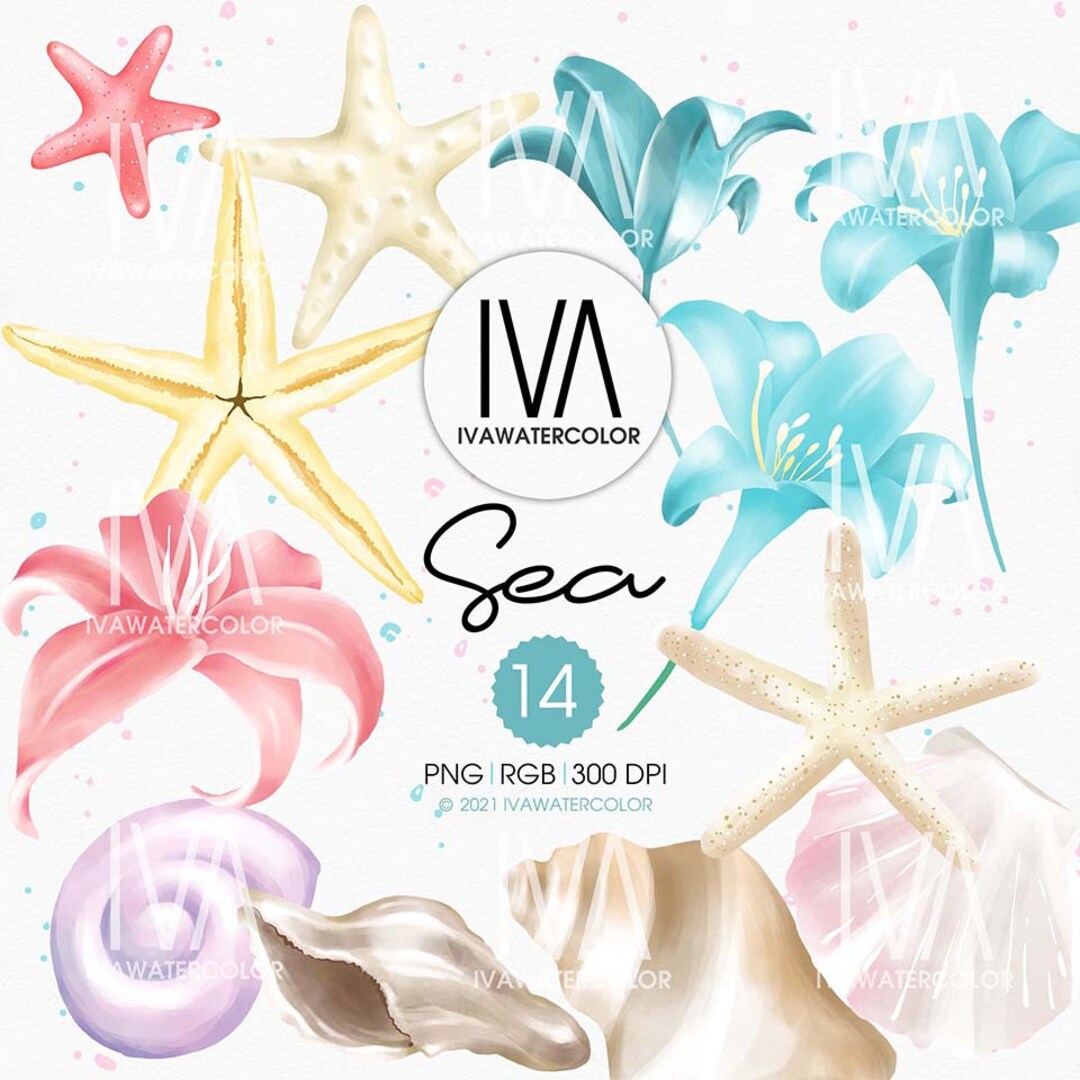 Sea Nautical Summer Clipart PNG Printable, Sea Wedding Clipart, Marine ...