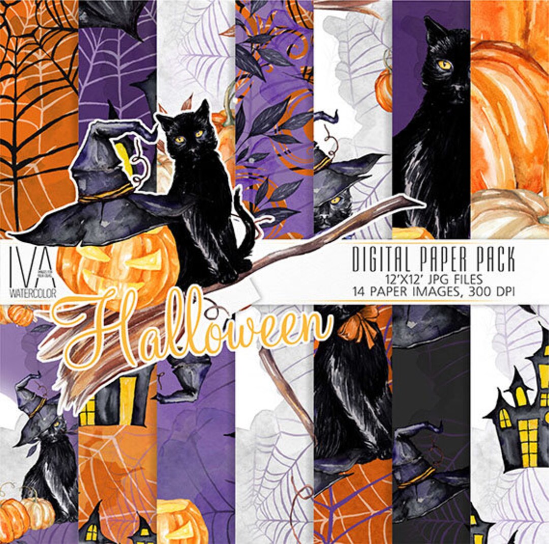 Halloween Hand Drawn Digital Paper Scrapbooking Autumn - Etsy