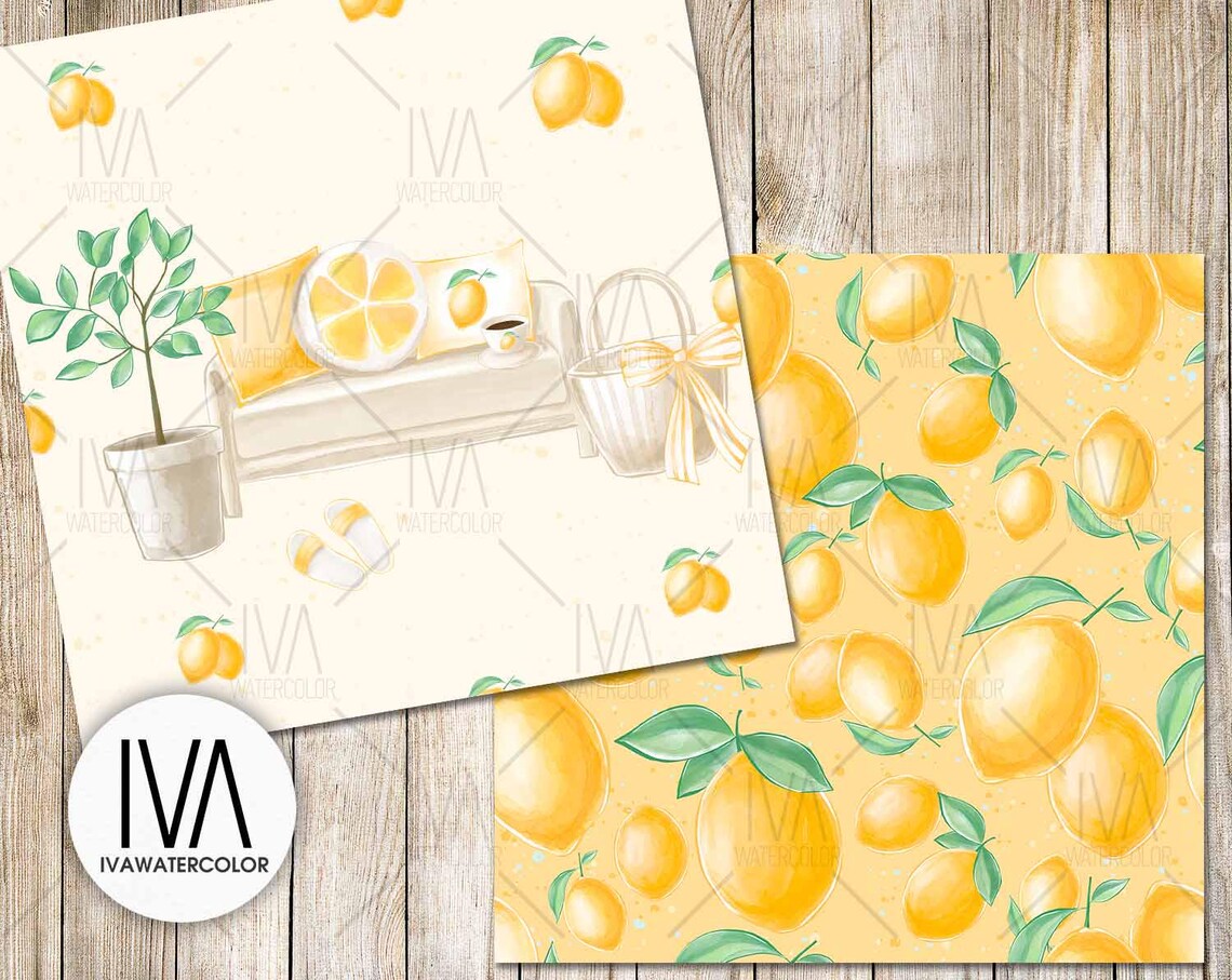 Lemon Seamless Pattern, Yellow Digital Paper Lemon Tree, Scrapbook ...