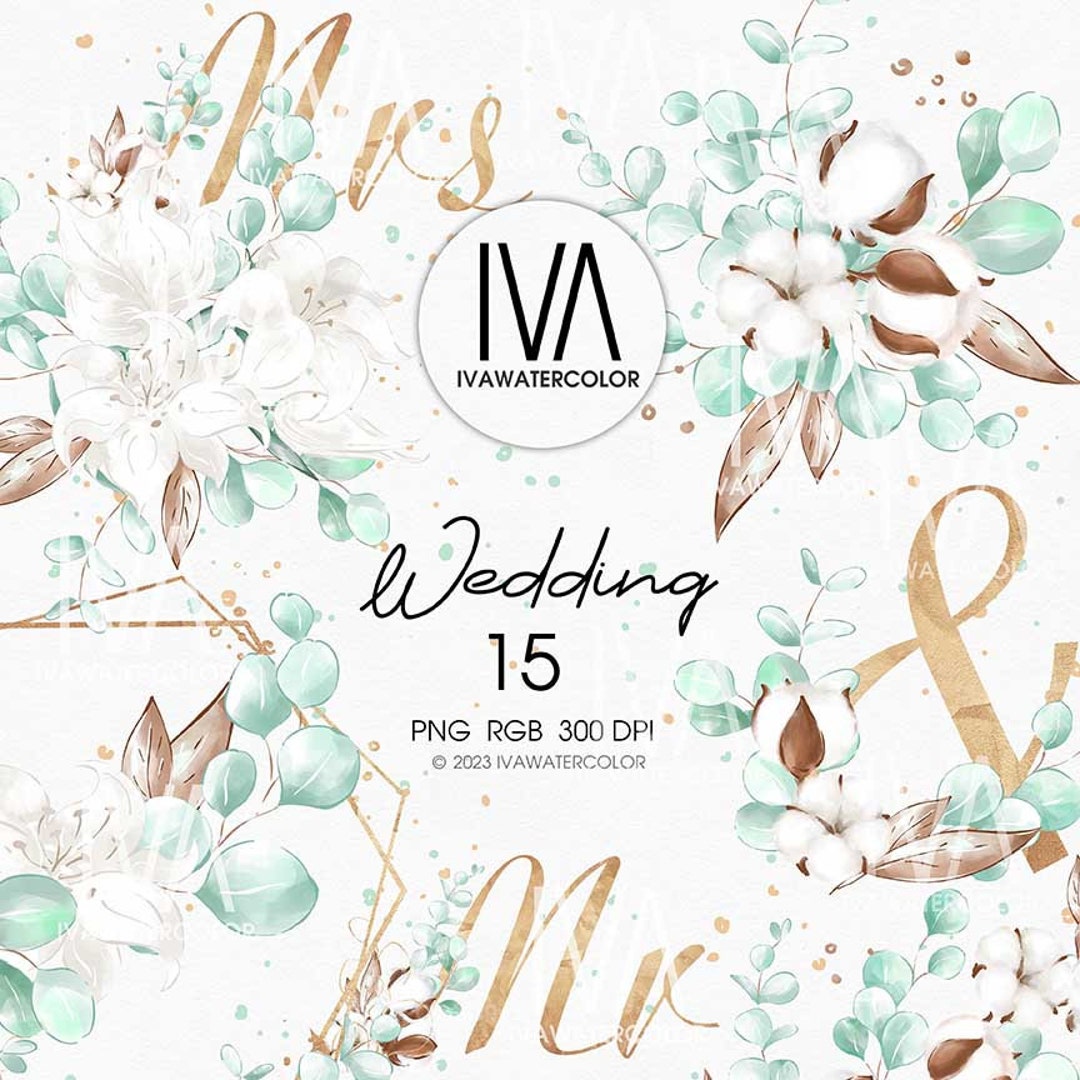 Flowers Wedding PND Clip Art Collection - Glitter Patterns & Printable ...