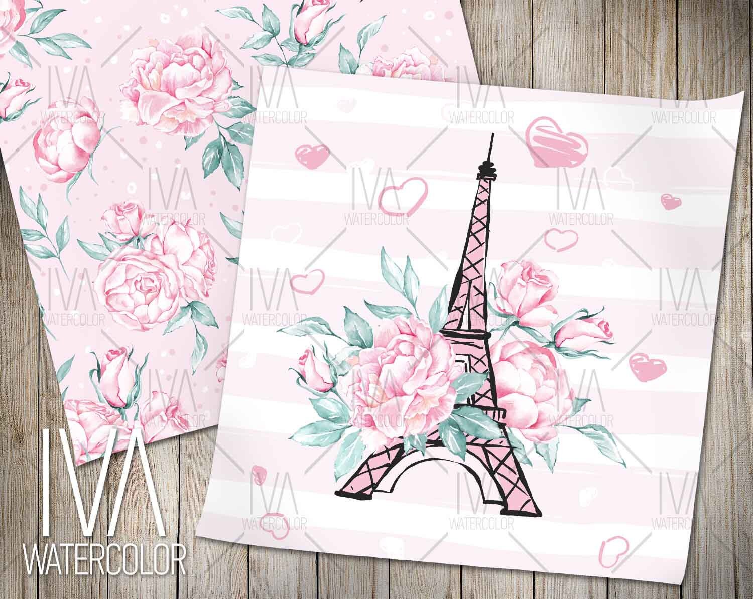 Paris Digital Paper Spring Wedding, Hot Air Balloons in Paris, Seamless ...