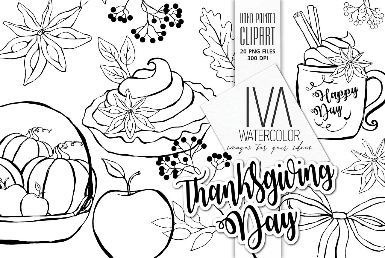 Thanksgiving Line PNG - Outline Fall Clipart, Thanksgiving Clipart ...