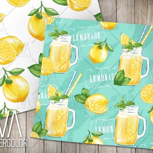 Lemon Digital Paper, Lemonade Cocktail Patterns, Summer, Yellow Green ...