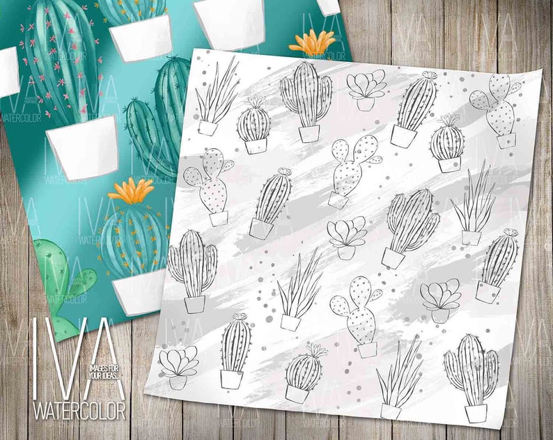 Cactus Seamless Pattern, Digital Paper, Succulent Botanical Planner ...